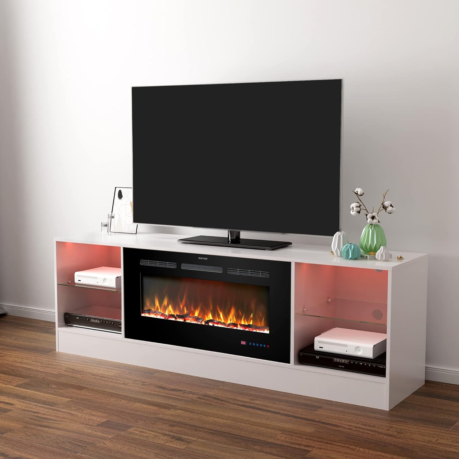 72" Fireplace TV Stand with 36" Electric Fireplace & 13 Flame Colors ...