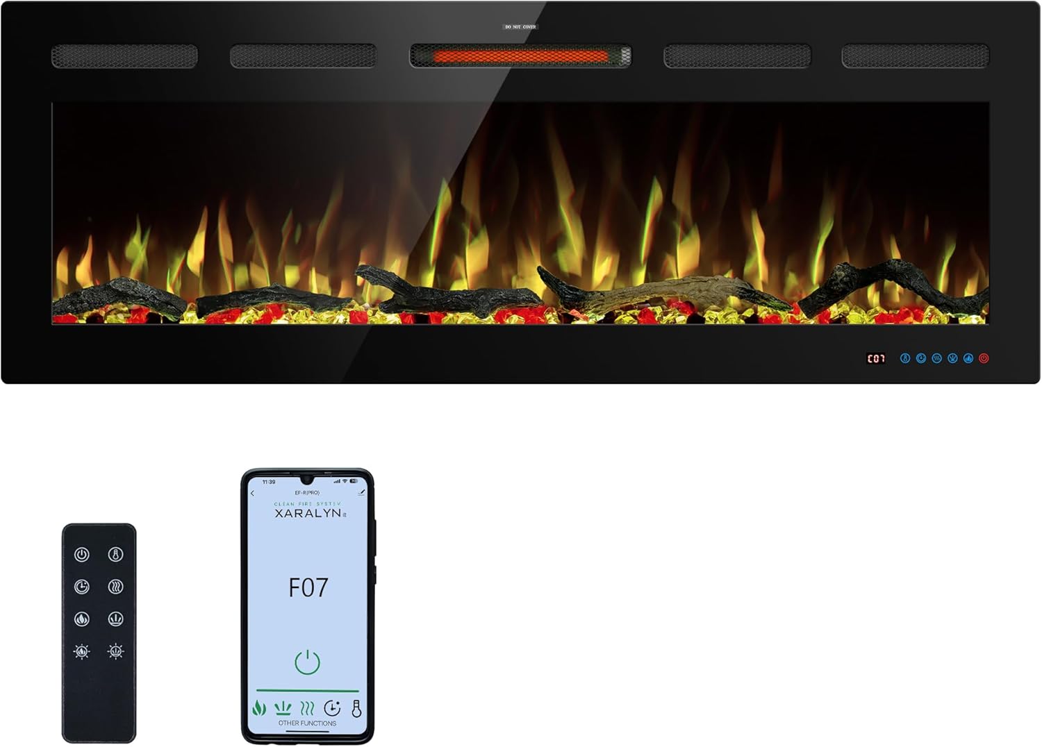 WiFi Wall-Mounted Electric Fireplace - 13 Flame Colors, App Control ...